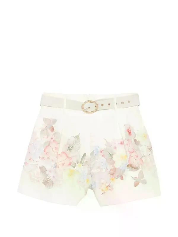 PAPER LACE Floral Print Belted Shorts - Yellow