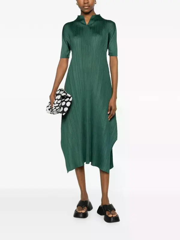 Issey Miyake Midi Dress With Short Sleeves - Green