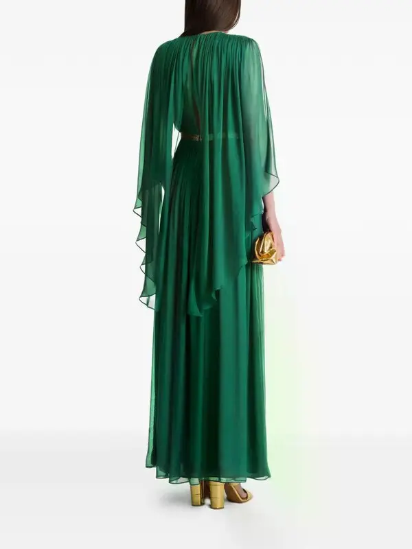 Alberta Ferretti Cape V-Neck Dress - Green | Editorialist