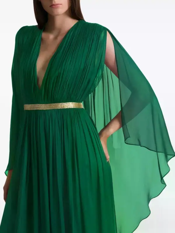 Alberta Ferretti Cape V-neck Dress - Green