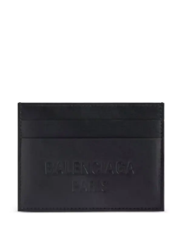 Balenciaga Logo-debossed Leather Card Holder - Black