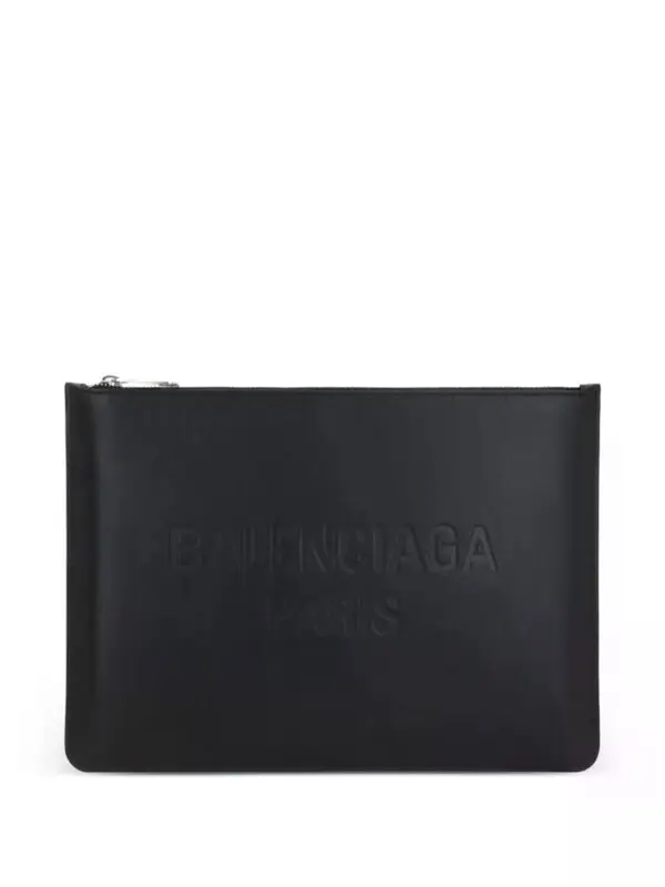 Balenciaga Logo-embossed Leather Pouch - Black