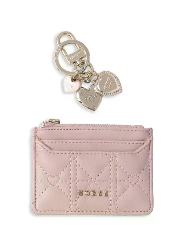 Guess Logo-plaque Quilted Cardholder - Pink