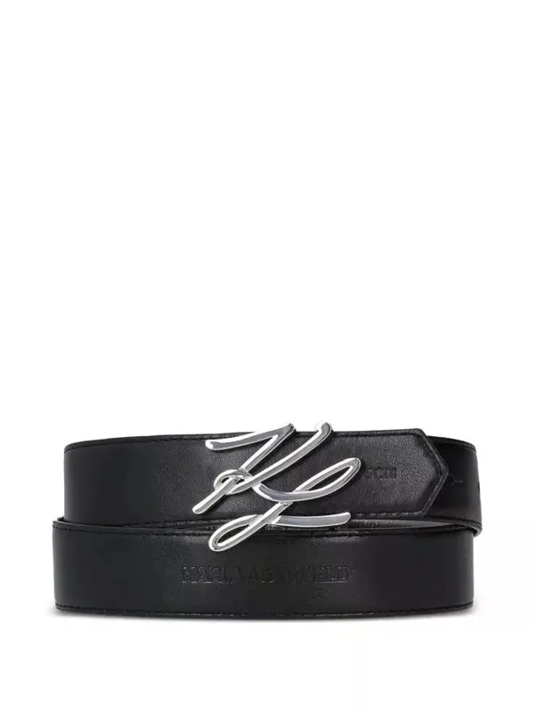 Karl Lagerfeld Reversible Leather Belt With Logo Detail - Black