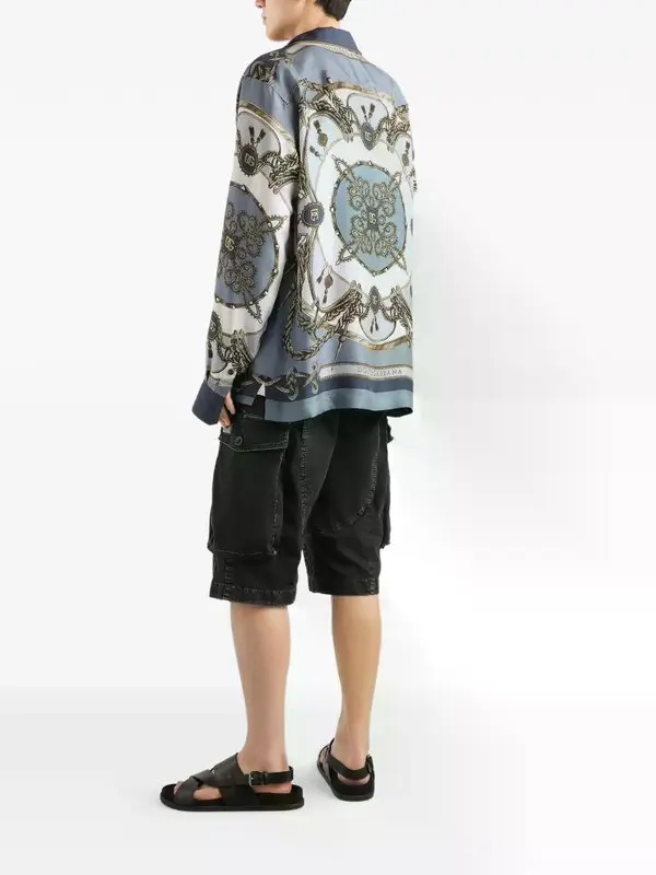 Dolce & Gabbana Cargo-print Silk Twill Shirt - Blue