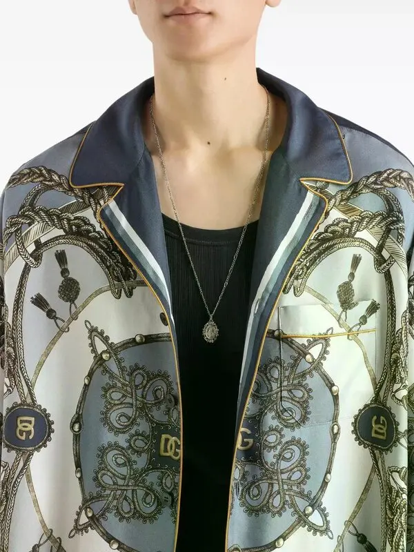 Dolce & Gabbana Cargo-print Silk Twill Shirt - Blue