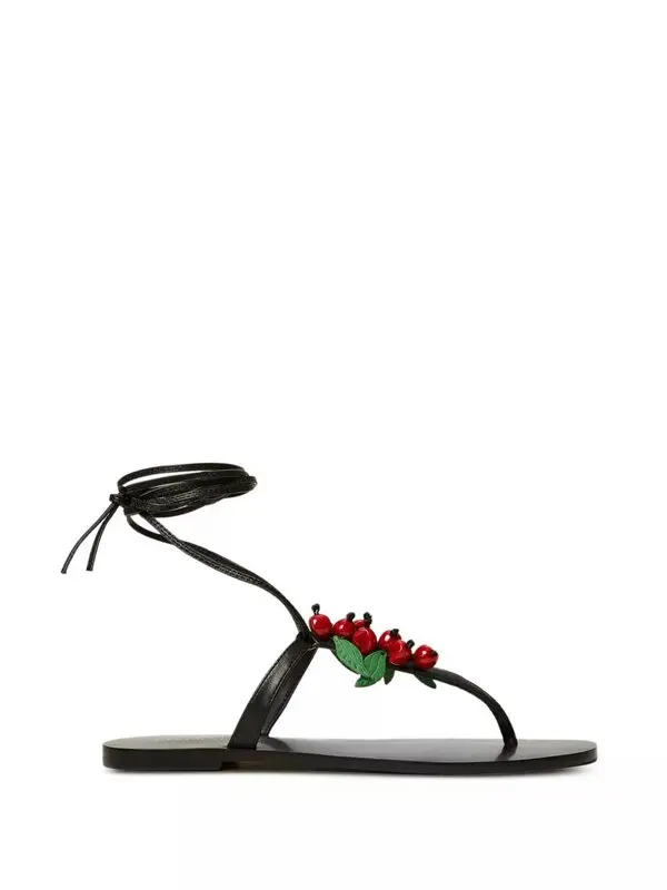 TWINSET Cherries Detail Lace-up Sandals - Black