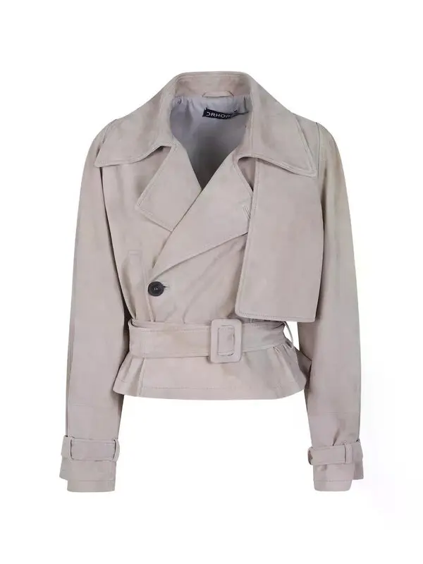 DRHOPE Belted Suede Jacket - Neutrals