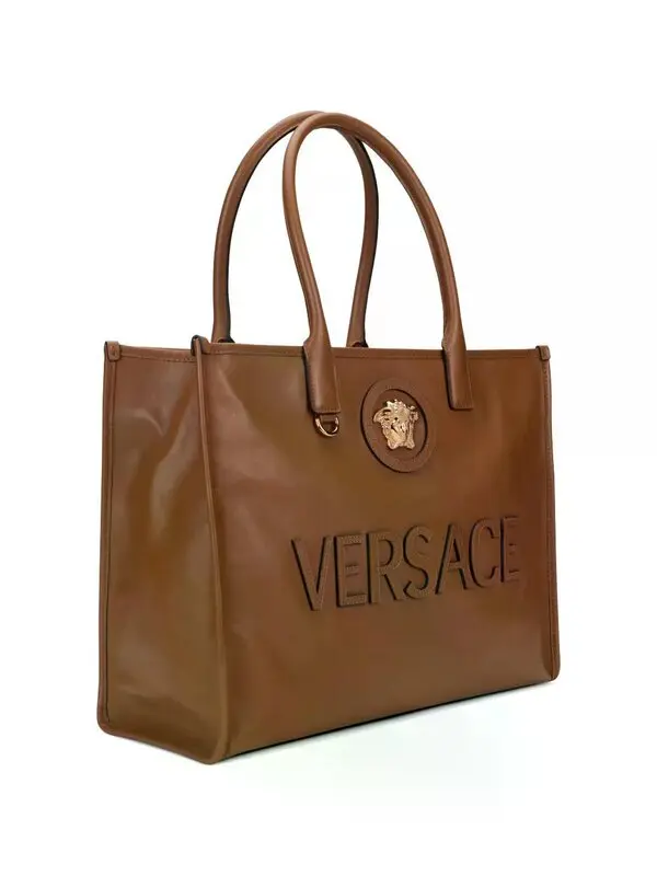 Versace La Medusa Leather Tote - Brown