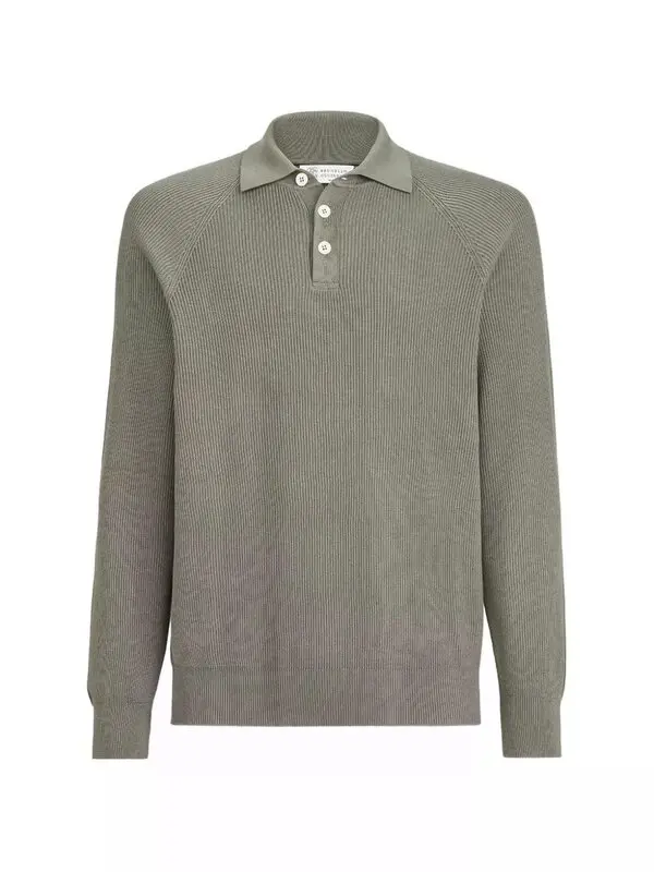 Brunello Cucinelli Cotton English Rib Knit Polo With Long Raglan Sleeves