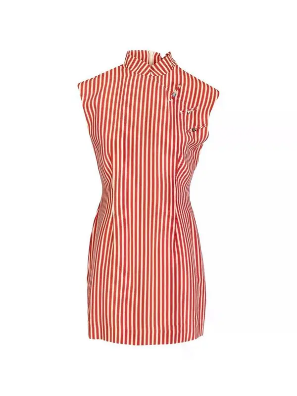 HUI HUI Striped Mandarin-collar Top