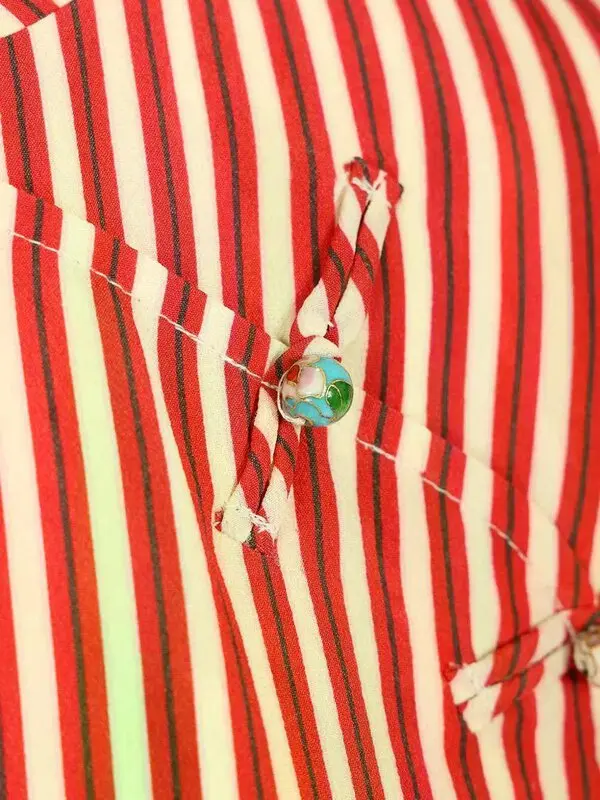 HUI HUI Striped Mandarin-collar Top