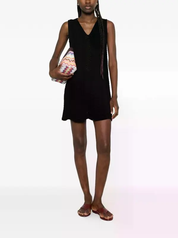 NEERA V-neck Textured Mini Dress - Black