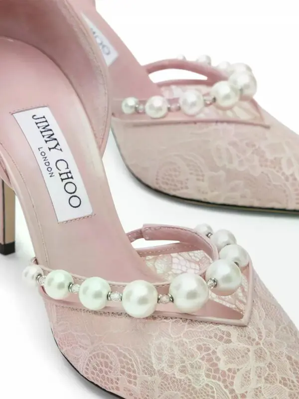 JIMMY CHOO Aurelie Lace-overlay Pumps With Pearl Embellishments
