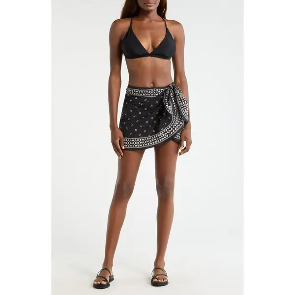 Robin Piccone Juno Print Cotton Cover-up Pareo - Black