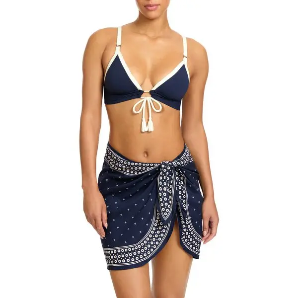 Robin Piccone Juno Print Cotton Cover-up Pareo - Navy