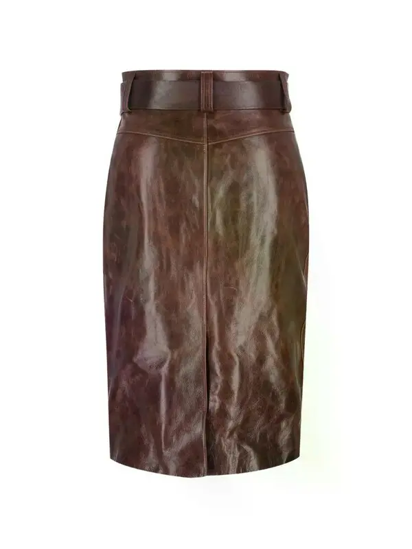 Saint Laurent Belted Leather Midi Skirt - Brown