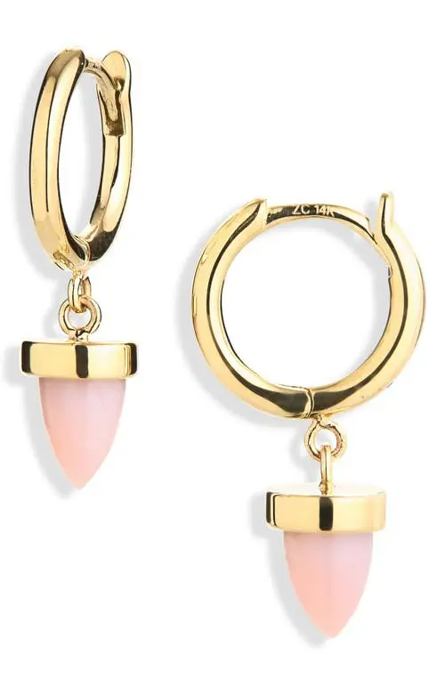 Zoe Chicco Opal Bullet Drop Huggie Hoop Earrings - 14k Yellow Gold/pink Opal