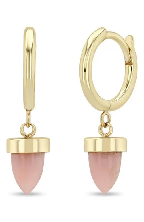 Zoe Chicco Opal Bullet Drop Huggie Hoop Earrings - 14k Yellow Gold/pink Opal