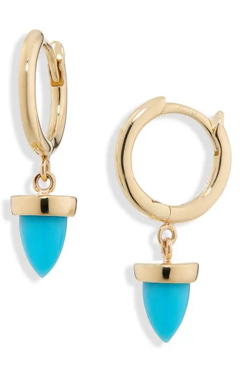 Zoe Chicco Turquoise Drop Huggie Hoop Earrings - 14k Yellow Gold/turquoise