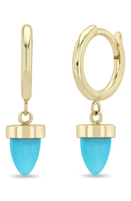 Zoe Chicco Turquoise Drop Huggie Hoop Earrings - 14k Yellow Gold/turquoise