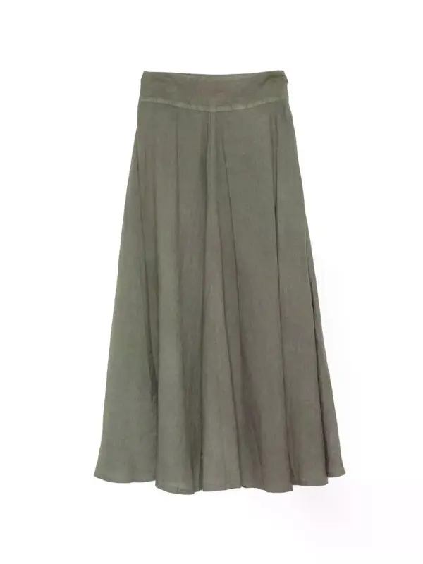 120% Lino Linen A-line Midi Skirt - Green