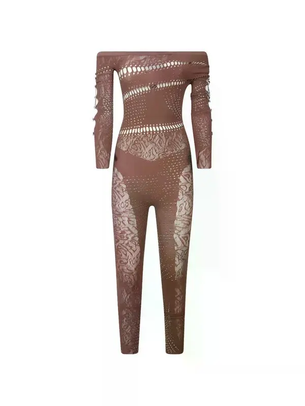 POSTER GIRL Off-shoulder Lace Jumpsuit - Brown