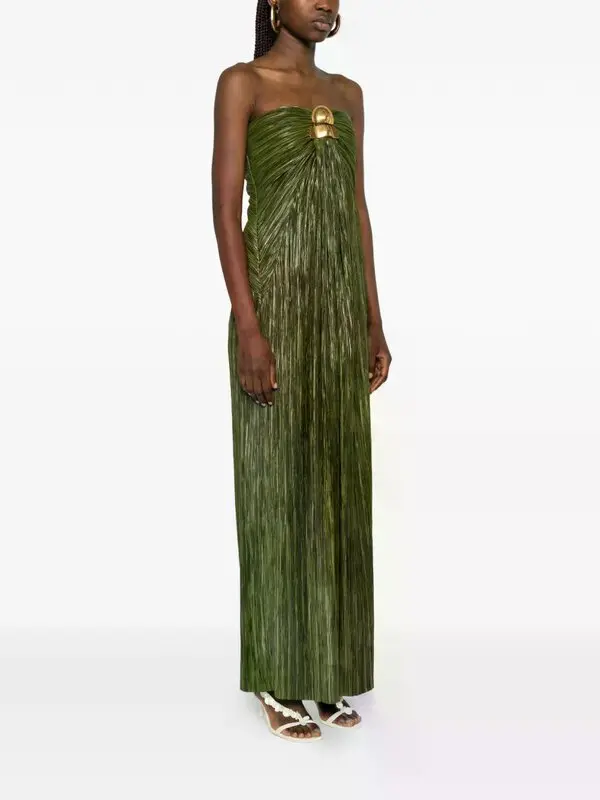 cult gaia green dress metallic Sequoia Pleated Maxi FDS1888