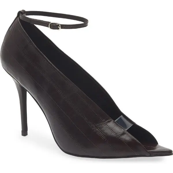 Jeffrey Campbell Inherit Ankle Strap Pointed Peep Toe Sandal - Brown Eel