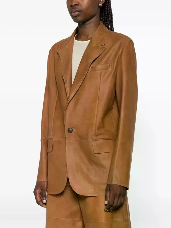 TELA Notched-lapel Leather Blazer - Brown