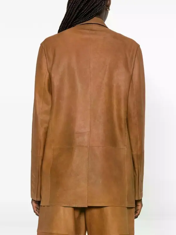 TELA Notched-lapel Leather Blazer - Brown
