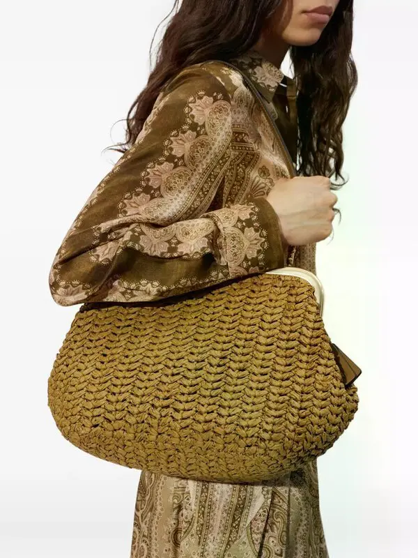COACH 27 Kisslock Frame Interwoven Tote - Brown