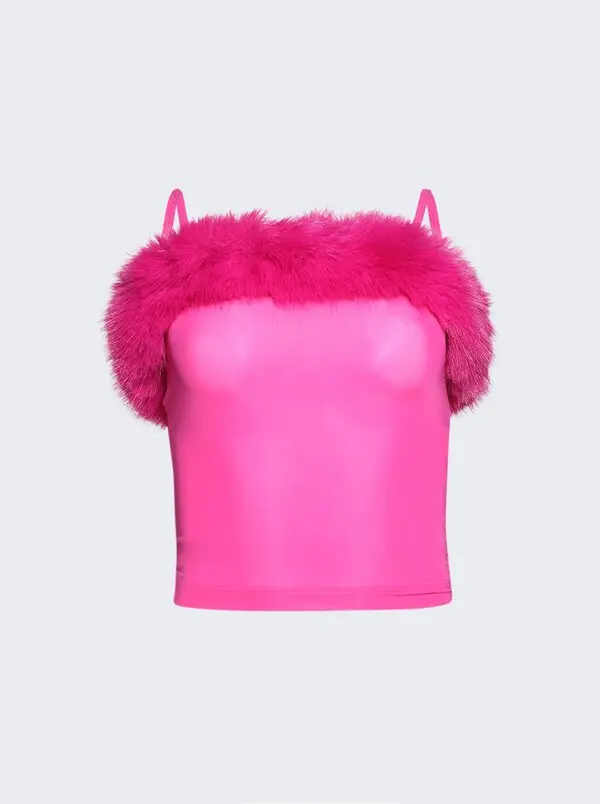 Balenciaga Strap Top With Faux Fur Trim - Pink