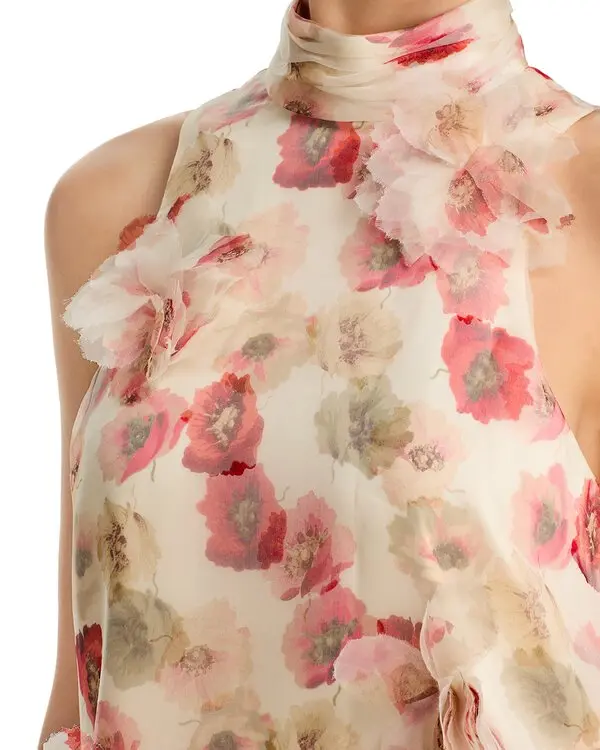 Cinq À Sept Floral Applique High Neck Dress - Gardenia Multi
