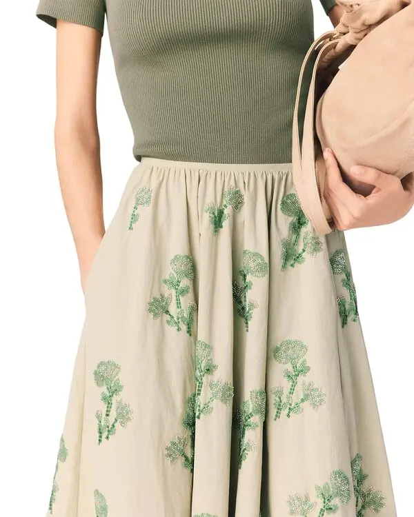 Maje Embroidered Technical Skirt - Beige