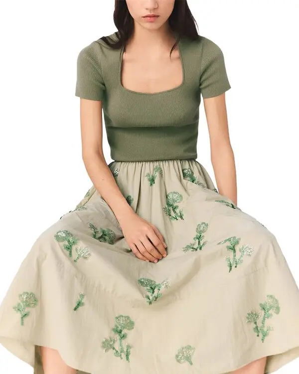 Maje Embroidered Technical Skirt - Beige