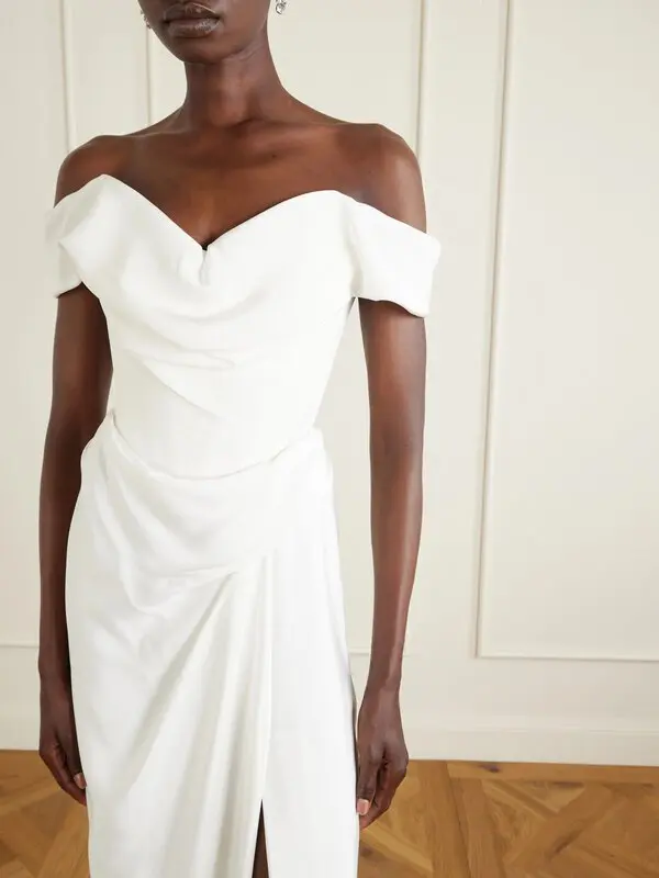 vivienne westwood white off shoulder dress Nova Cocotte off-the-shoulder draped silk-crepe gown - off-white