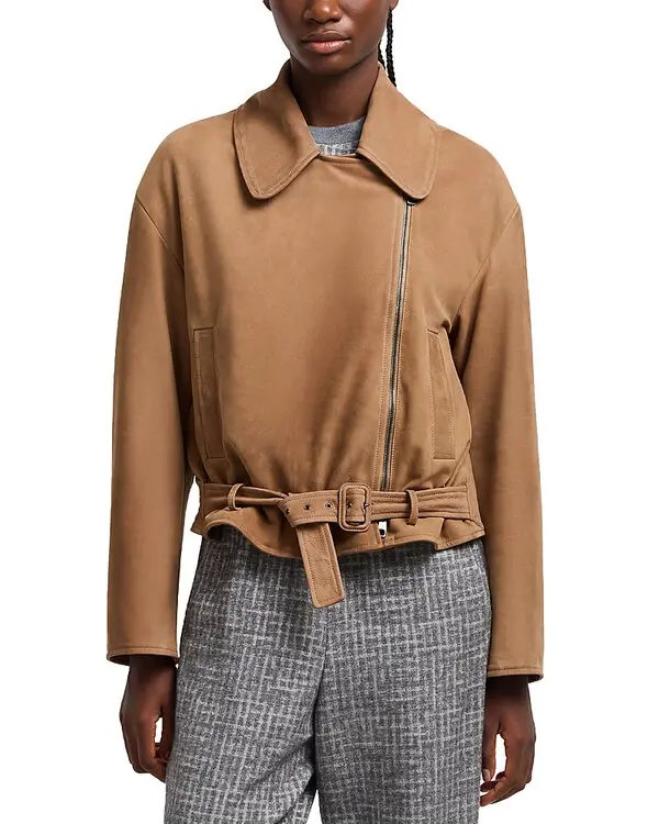 Emporio Armani Nubuck Leather Biker Jacket - Warm Beige