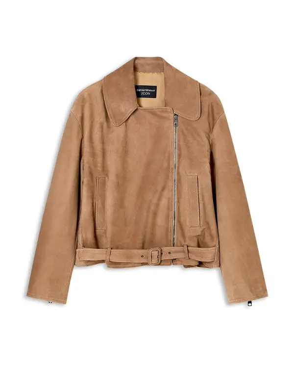 Emporio Armani Nubuck Leather Biker Jacket - Warm Beige