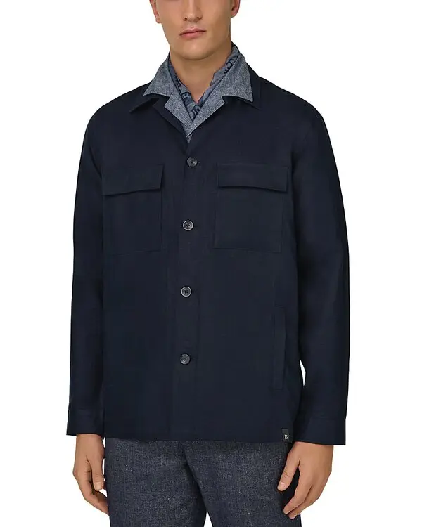 Boggi Milano Regular Fit Pure Linen Shirt - Navy Blue