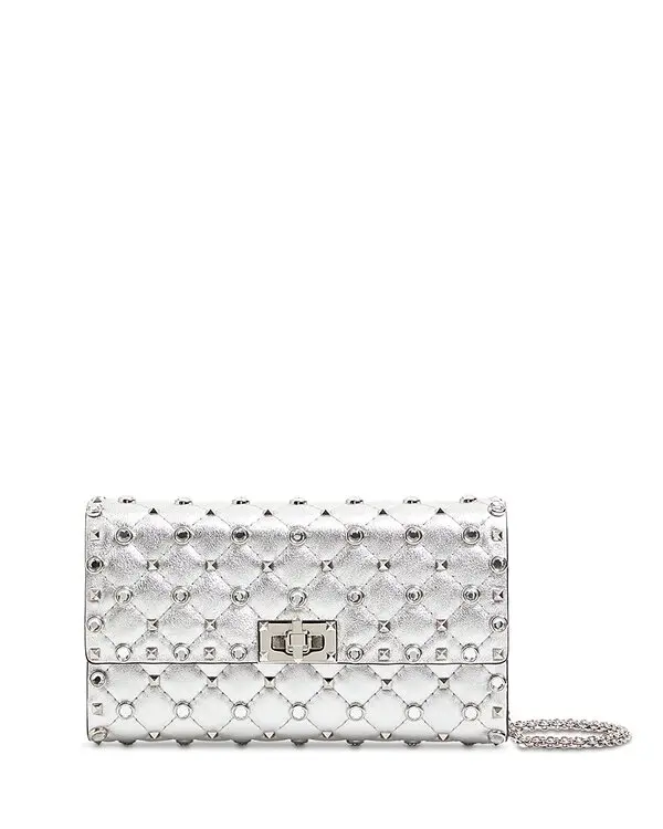 Valentino Garavani Rockstud Spike Chain Quilted Leather Crossbody Bag - Silver