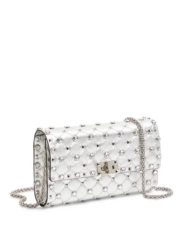 Valentino Garavani Rockstud Spike Chain Quilted Leather Crossbody Bag - Silver
