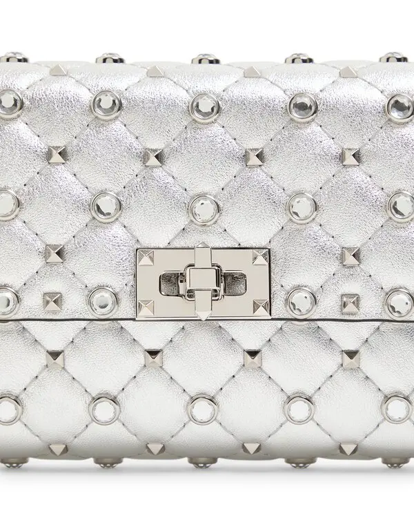 Valentino Garavani Rockstud Spike Chain Quilted Leather Crossbody Bag - Silver