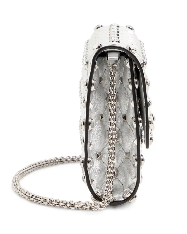 Valentino Garavani Rockstud Spike Chain Quilted Leather Crossbody Bag - Silver