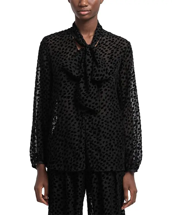 Emporio Armani Tulle And Velvet Blouse - Black