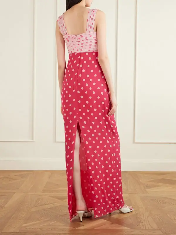 Saloni Chani Pleated Polka-dot Midi Dress - Pink