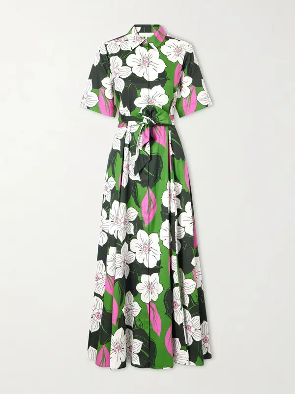 Borgo De Nor Floral-print Cotton Maxi Shirt Dress - Green