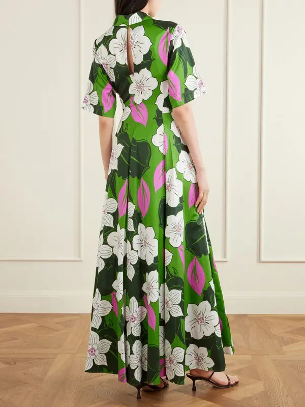 Borgo De Nor Floral-print Cotton Maxi Shirt Dress - Green