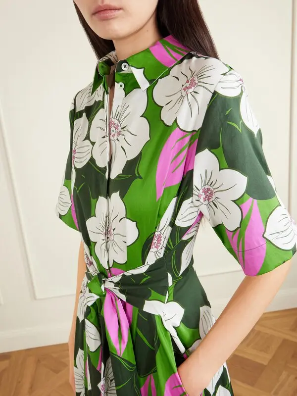 Borgo De Nor Floral-print Cotton Maxi Shirt Dress - Green