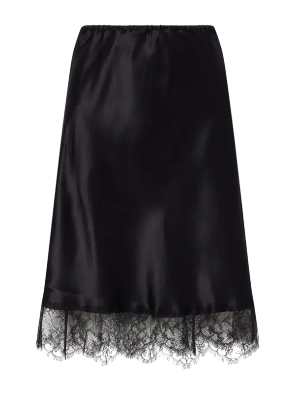 Carine Gilson Lace-trimmed Silk-satin Midi Skirt - Black